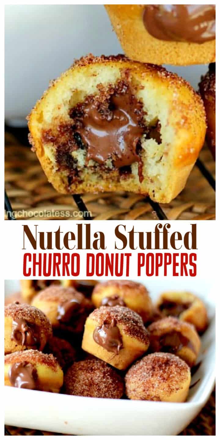 Nutella Stuffed Churro Donut Poppers - The Baking ChocolaTess