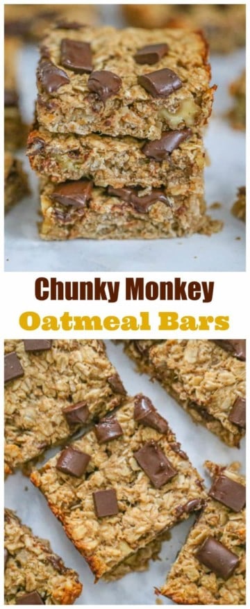 Healthy Chunky Monkey Oatmeal Bars - The Baking ChocolaTess
