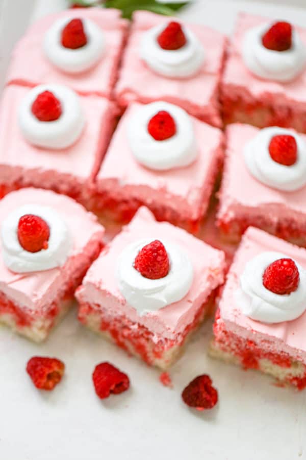Raspberry Cream Jello Poke Cake - The Baking ChocolaTess
