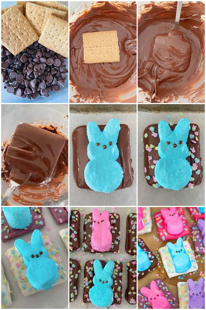Easter Peep Chocolate Covered Graham Crackers - The Baking ChocolaTess