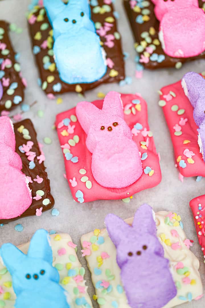 Easter Peep Chocolate Covered Graham Crackers - The Baking ChocolaTess