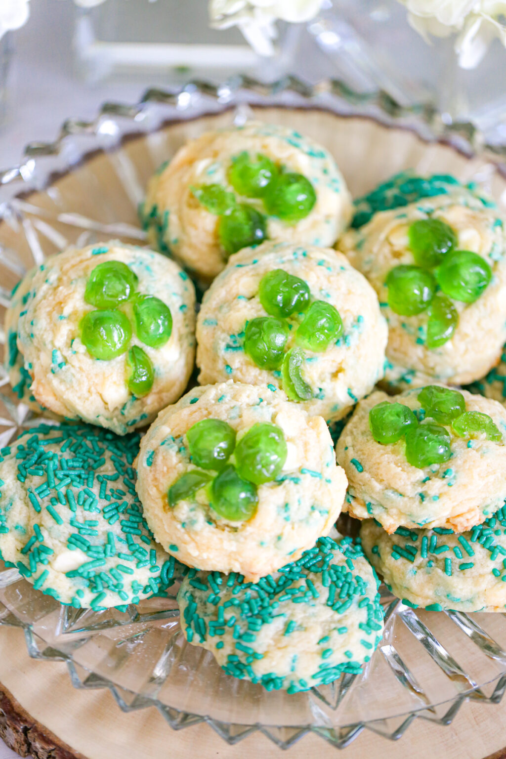 Green Cherry Shamrock Cookies - The Baking ChocolaTess