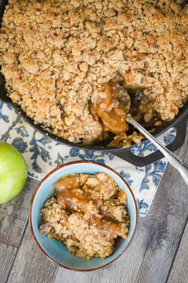 Easy Caramel Apple Crumble Crisp Made in Minutes - The Baking ChocolaTess